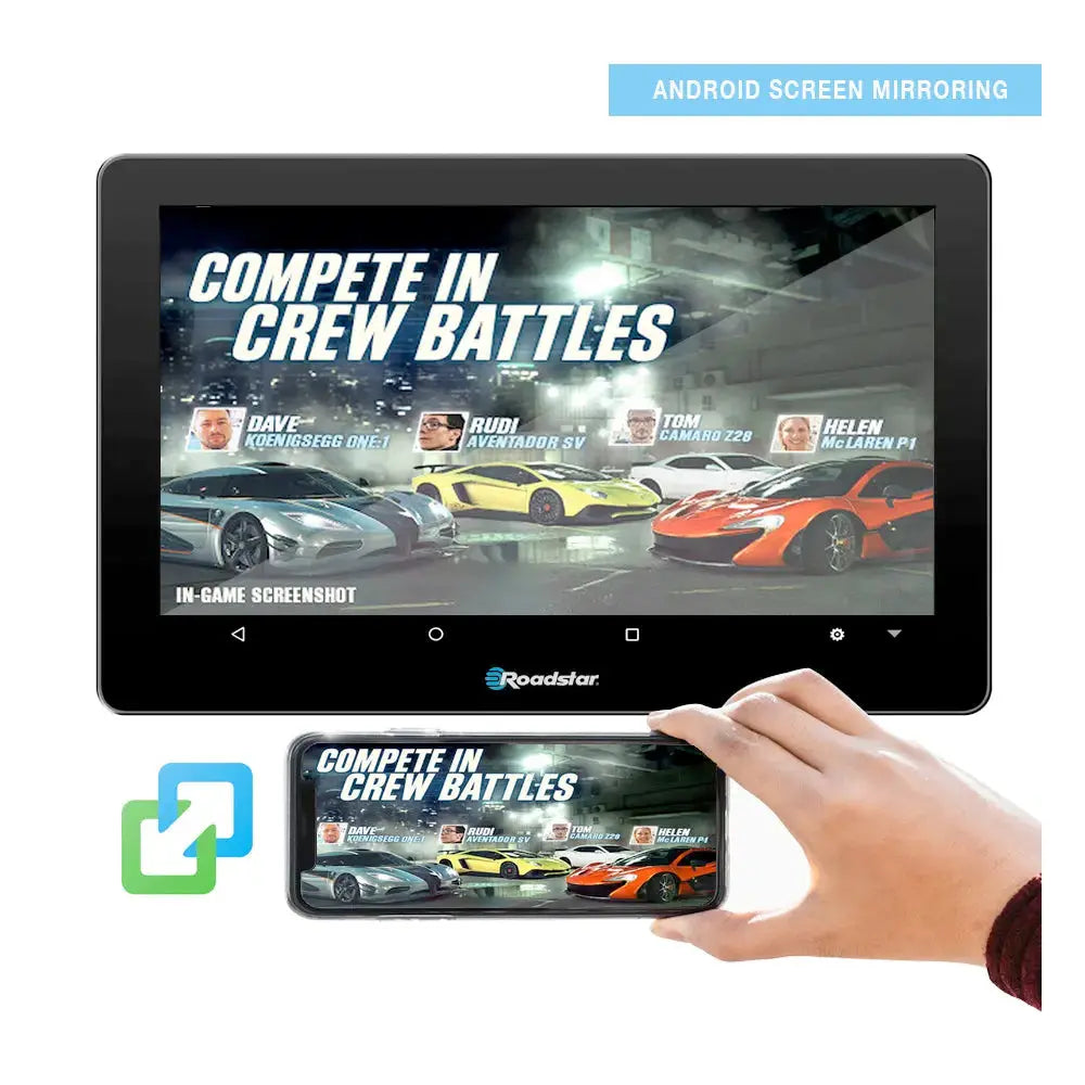 10.8" Roadstar Android Entertainment Headrest Tablet Screens With Blue ...