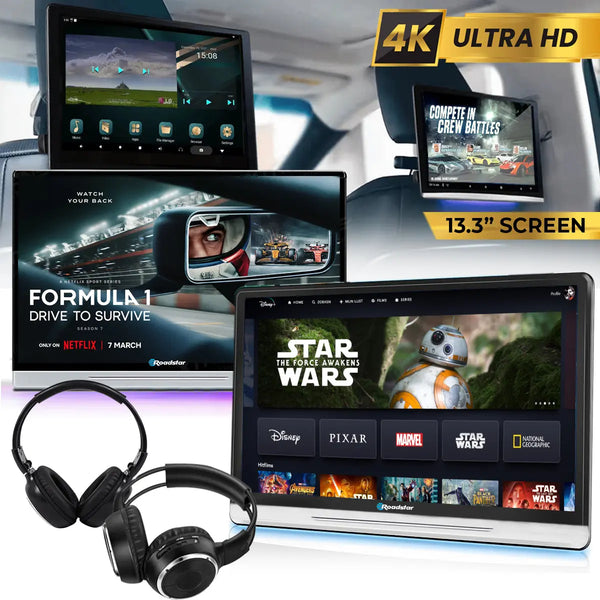 13.3" Roadstar Android Entertainment Headrest Tablet Screens With Blue ...