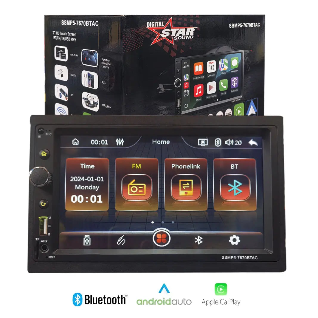 7 Inch Star Sound SSMP5-7670BTAC MP5 Double Din With Apple Carplay & A ...
