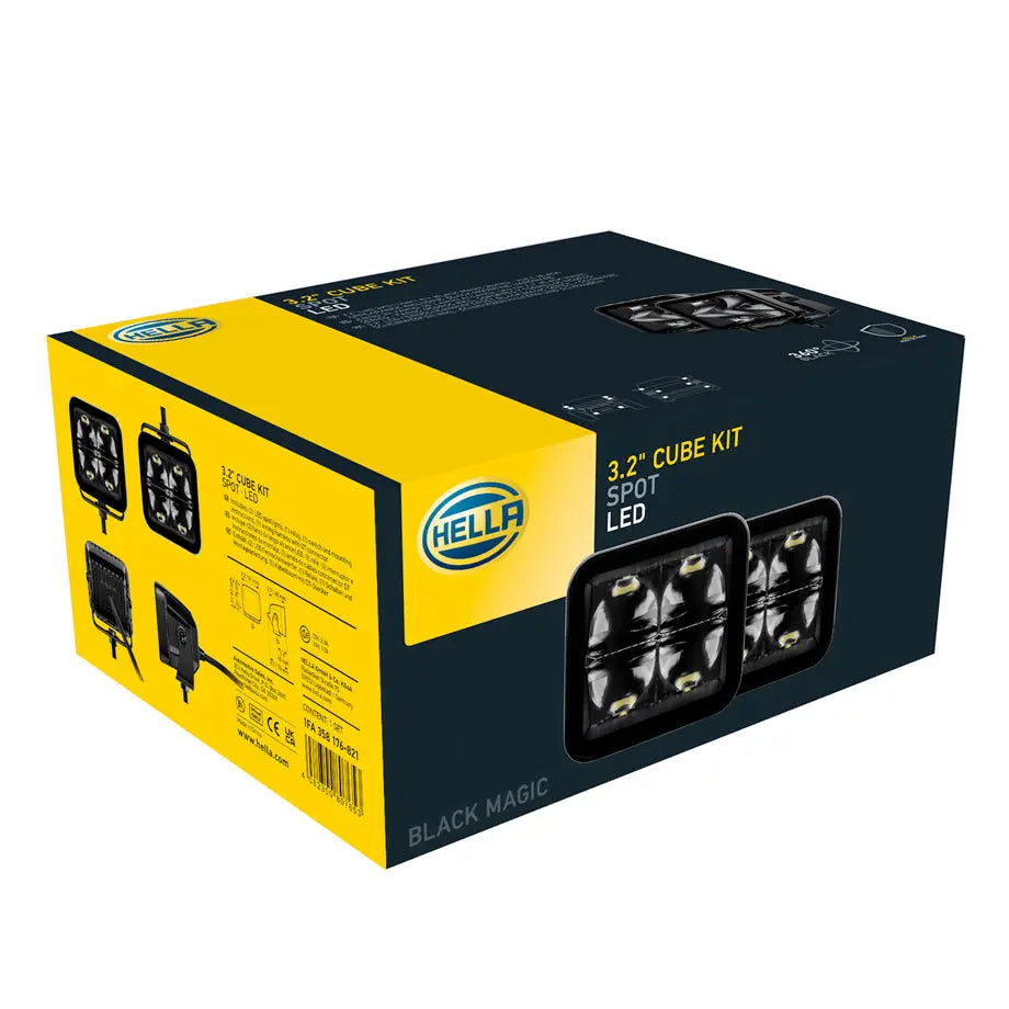 Hella Black Magic 3.2" Cube LED Spot Light Kit – Max Motorsport