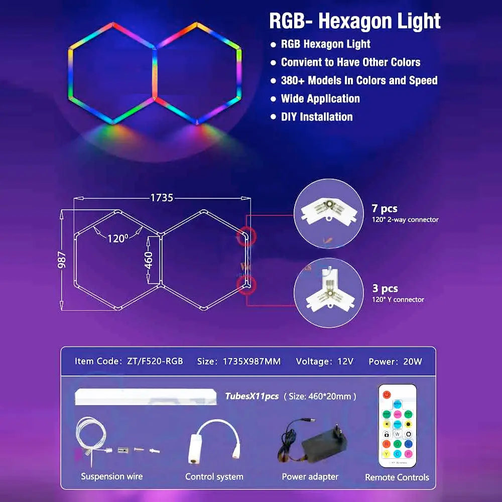 Hexglo 14 Piece Hexagon Modular LED Lighting Kit With Border Hexlight ...