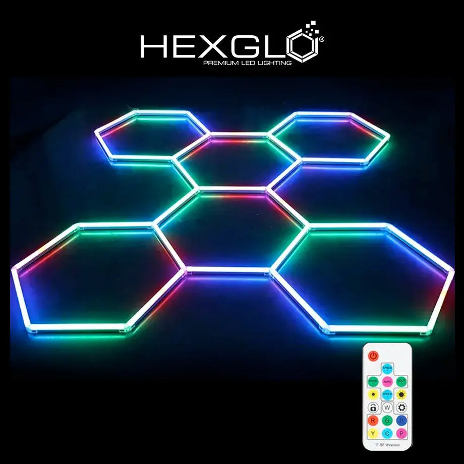 Hexglo 14 Piece Hexagon Modular LED Lighting Kit With Border Hexlight ...