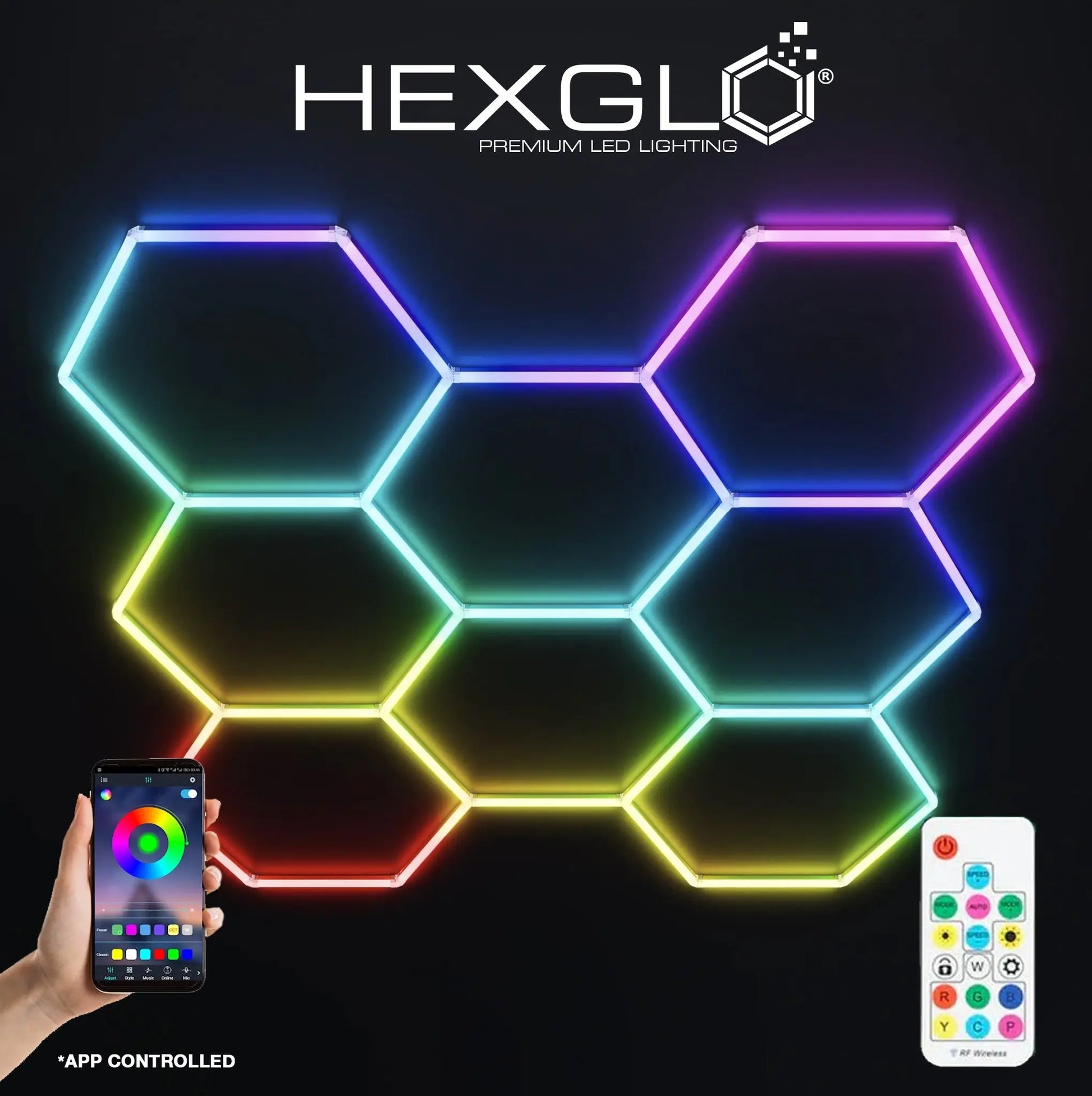 Hexglo 8 Piece RGB Hexagon Modular LED Lighting Kit – Max Motorsport