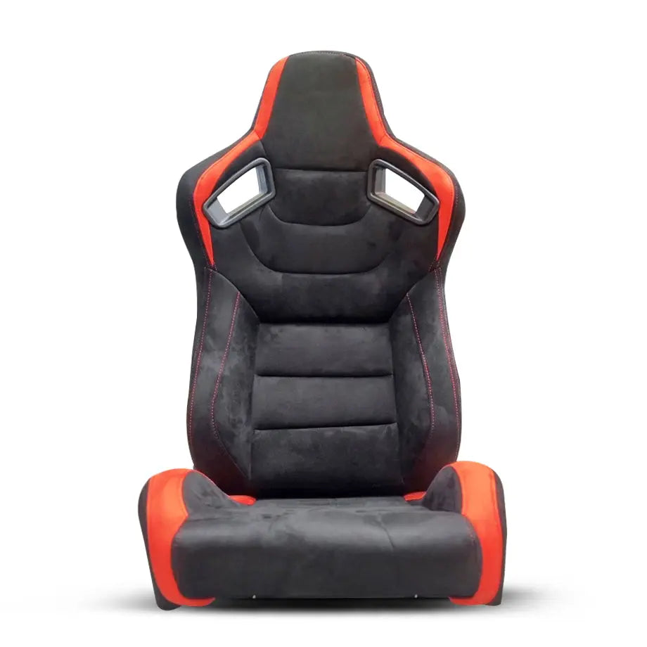 Reclinable Racing Seats Black & Red Suede (Pair) – Max Motorsport
