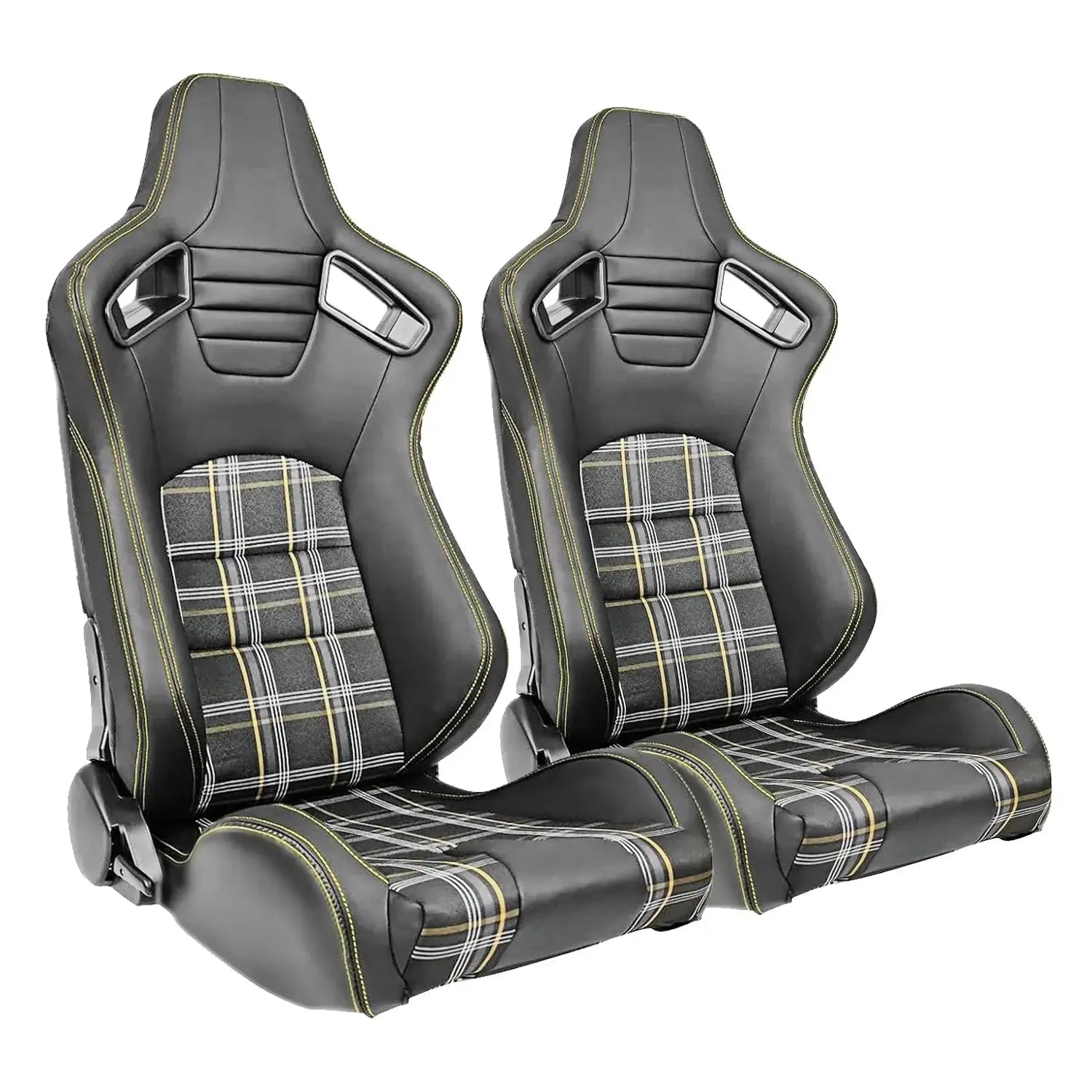 Reclinable Racing Seats - GTI Style Tartan Design Black PVC With Yello ...