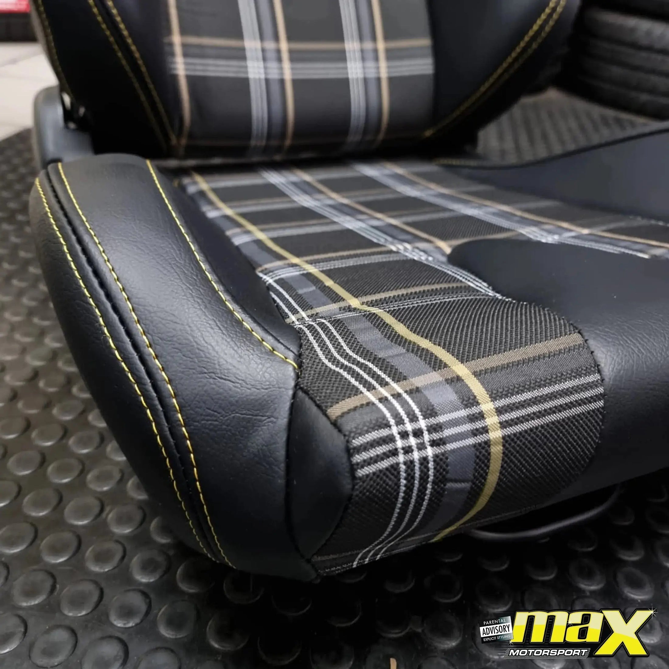Reclinable Racing Seats - GTI Style Tartan Design Black PVC With Yello ...