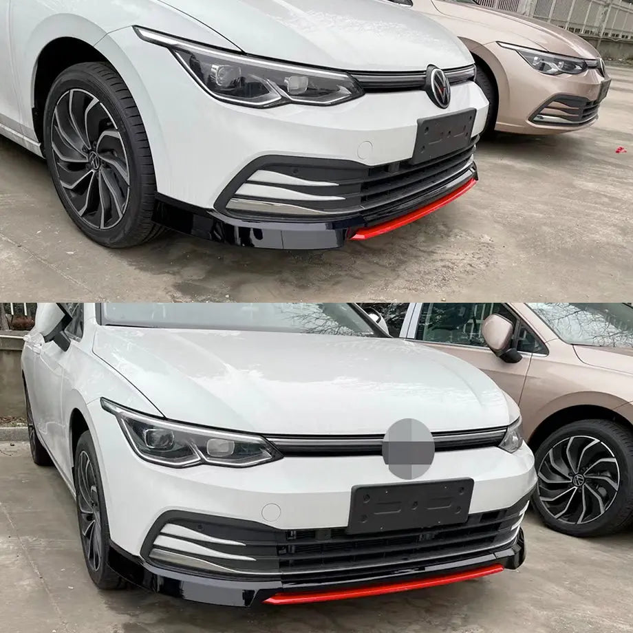 Suitable To Fit - VW Golf 8 Gloss Black With Red 3-Piece Front Spoiler ...
