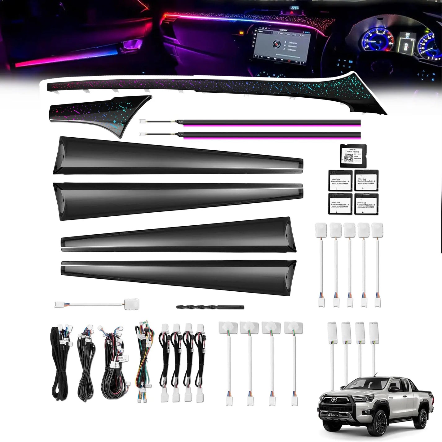 Toyota Hilux (16-On) Custom Panel RGB Interior Ambient Lighting Kit ...