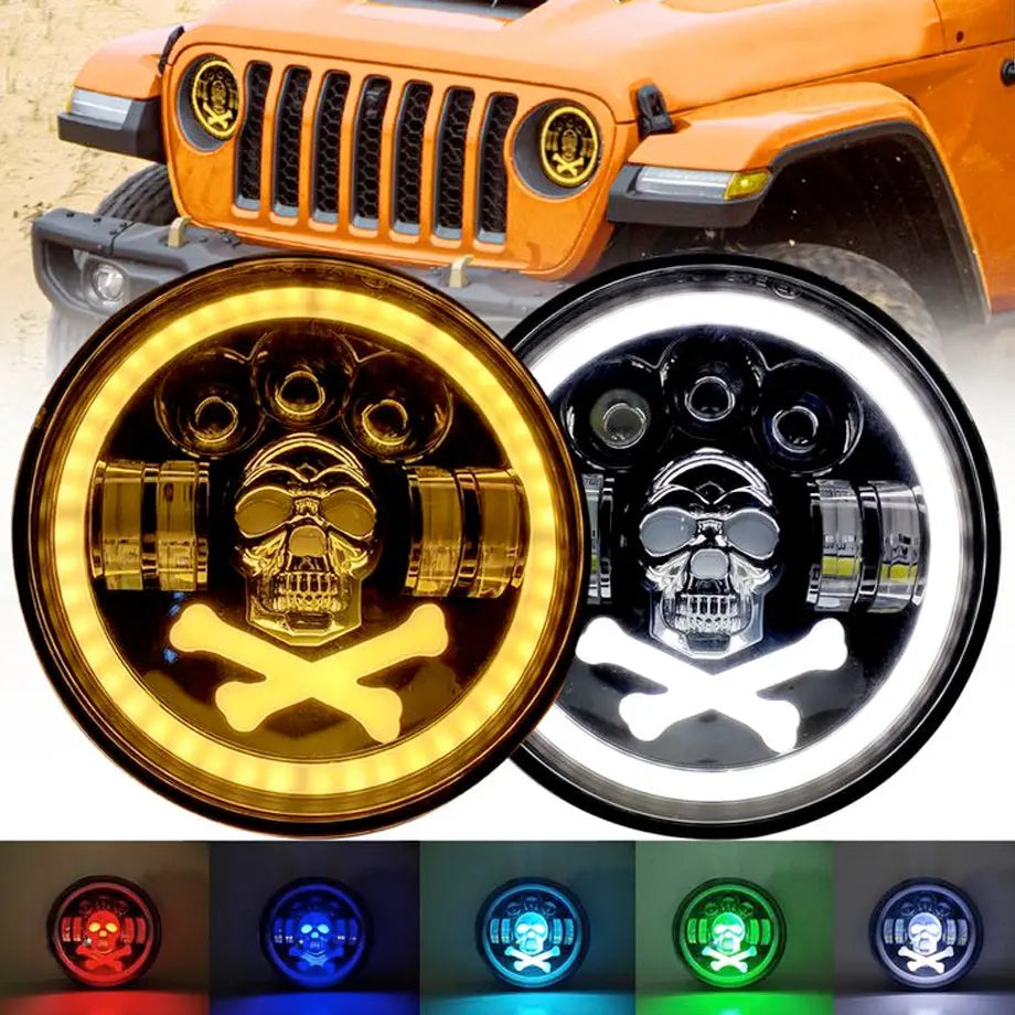 Universal 7 Inch - Jeep Style LED Angel Eye Projector Skull Headlight ...