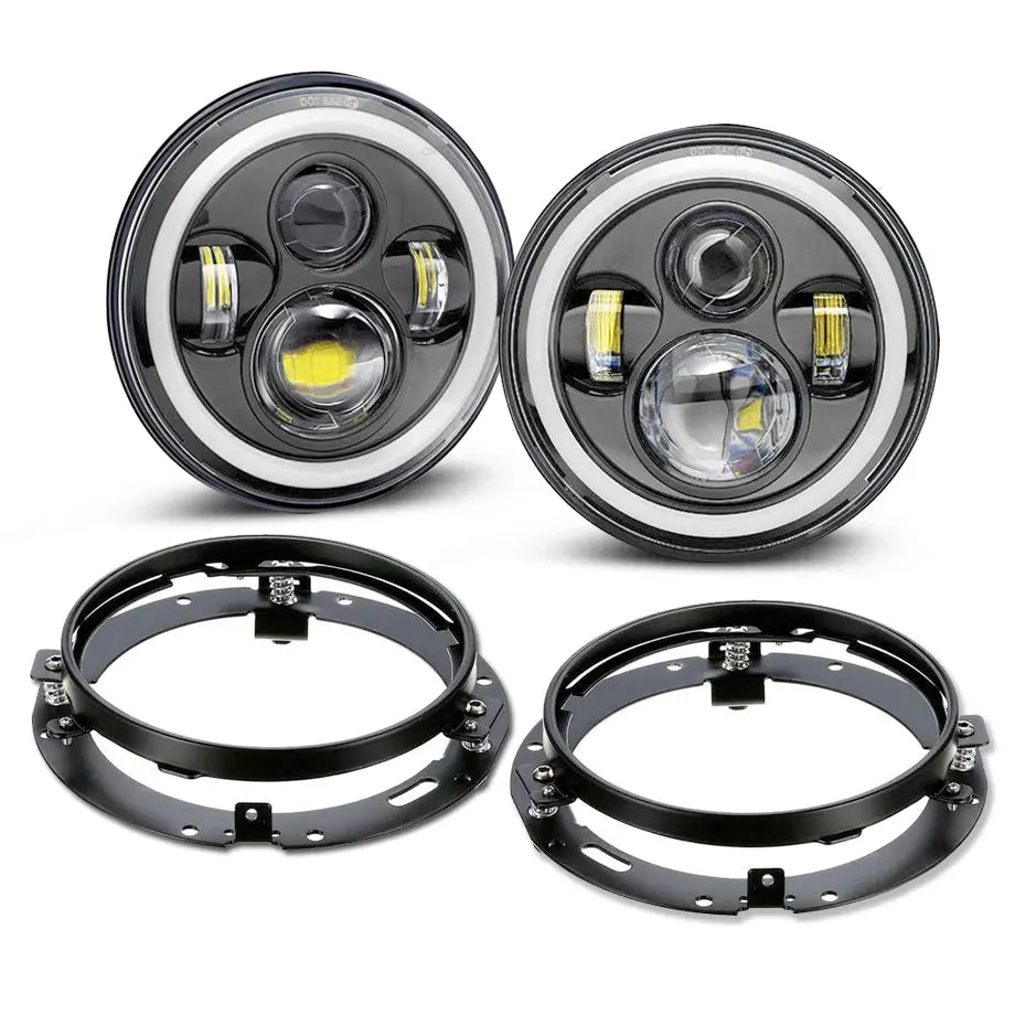 7 Inch Universal Jeep Style LED Headlights Plus Mounting Bracket (4-Pi ...