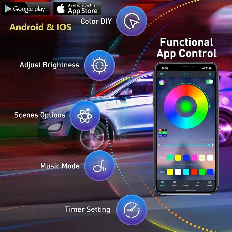 App Control - Universal Car Interior Ambient Lighting Kit – Max Motorsport