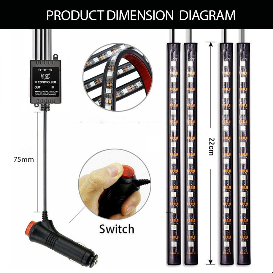 Universal Car Interior RGB LED Ambient Lighting With Wireless Remote ...