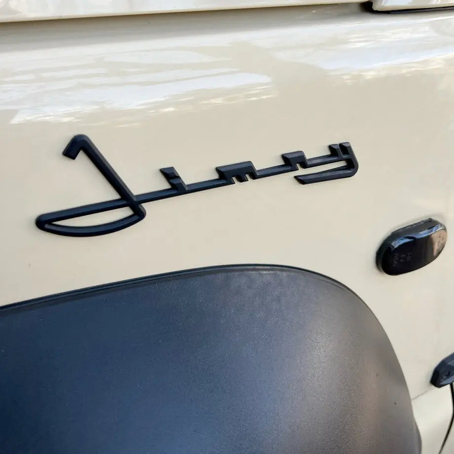 Jimny Cursive Retro Logo Badge (Black) – Max Motorsport