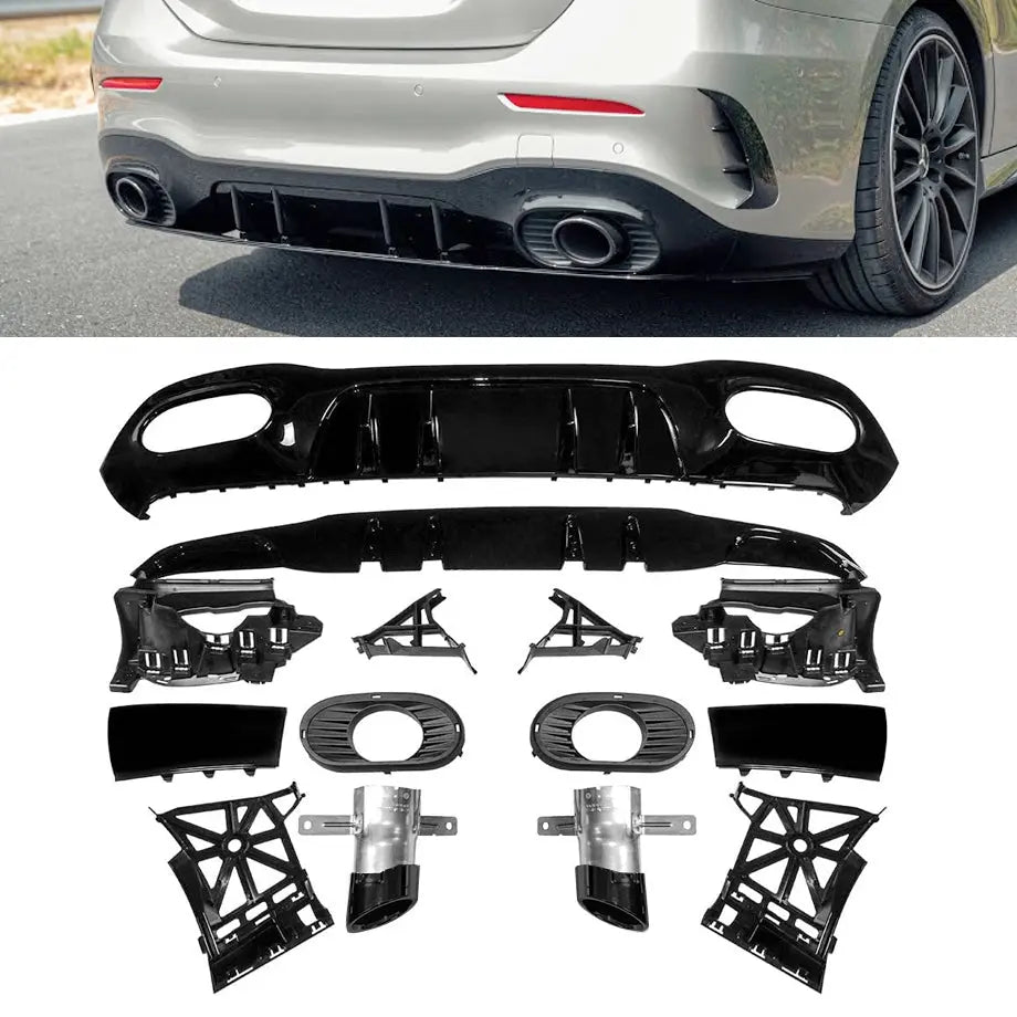 Merc W177 (19-On) Sedan - A35 AMG Style Gloss Black Rear Diffuser With ...