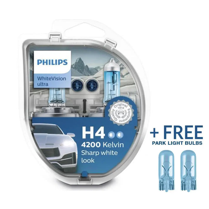 Philips H4 White Vision Ultra 55W Bulb Set + FREE Park Light – Max ...