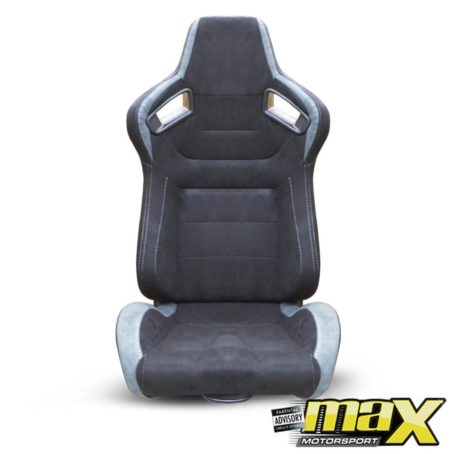 Reclinable Racing Seats Black & Grey Suede (Pair) – Max Motorsport