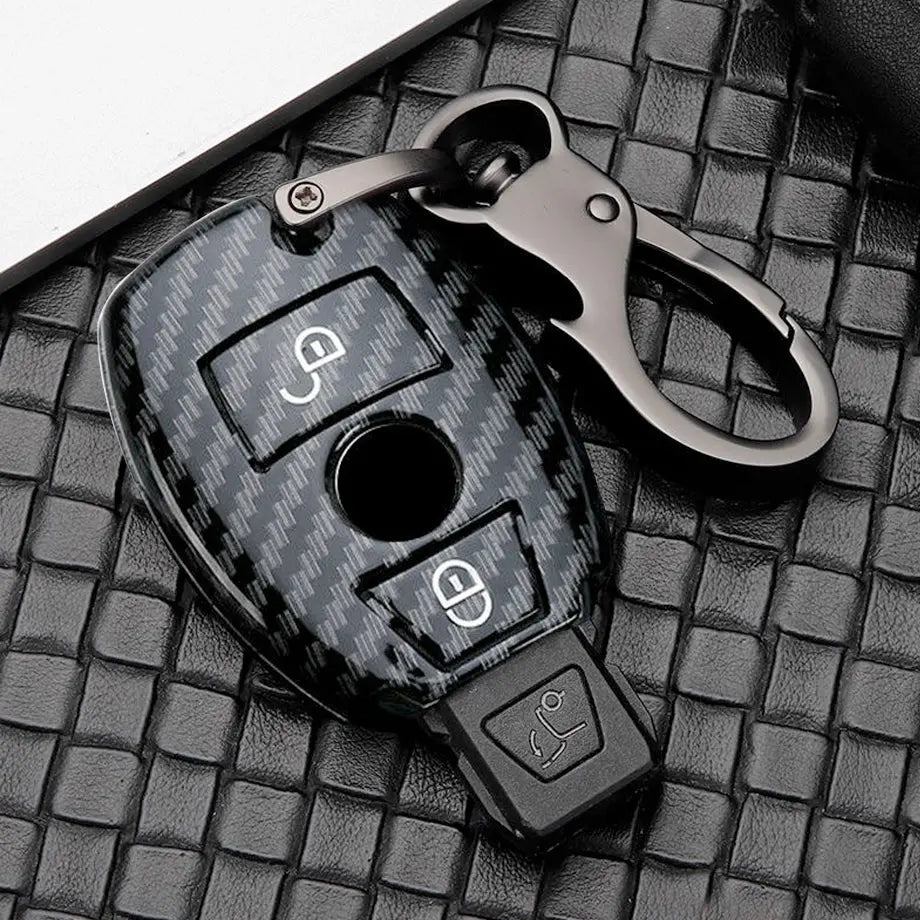 Suitable To Fit Merc - 2-Button Carbon Look Key Case Cover With Key Ri ...