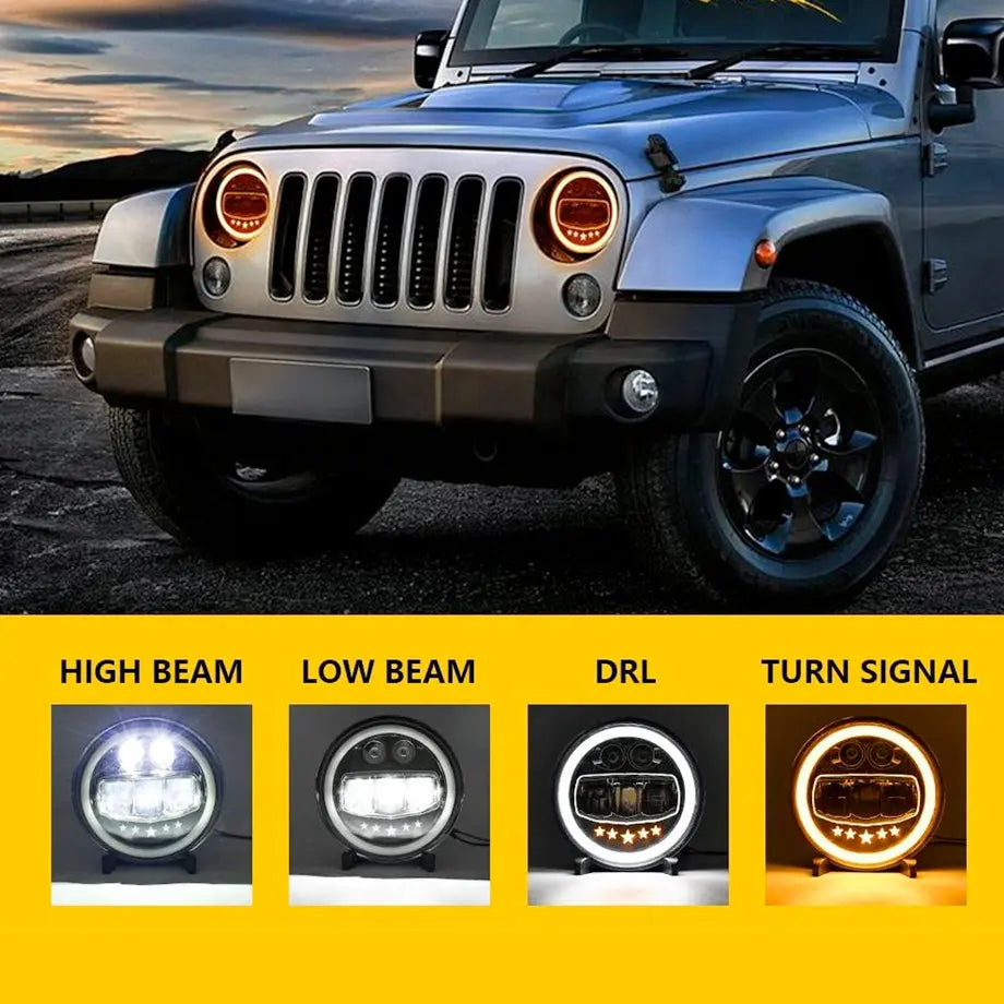 Universal 7 inch Jeep Style LED Angel Eye Headlight Star Design – Max ...
