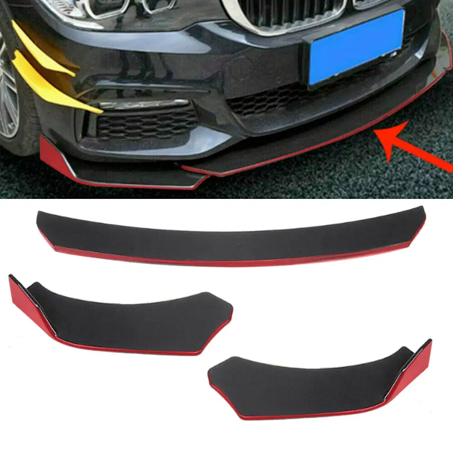 Universal Gloss Black With Red 3-Piece Front Spoiler - Type B – Max ...